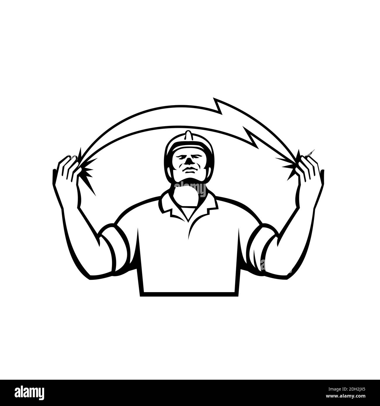 Electrician With Lightning Bolt Coming Out of Hands Retro Black and ...