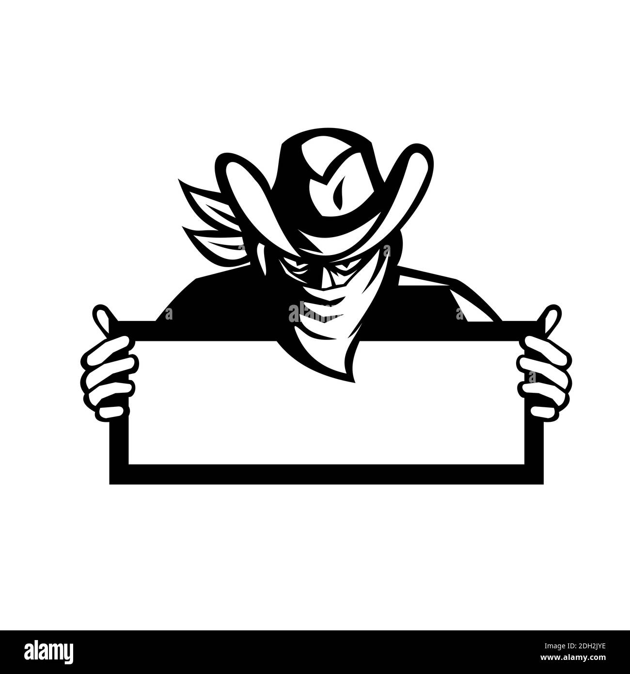 Outlaw Wearing Face Mask Holding Sign Retro Black and White Stock Photo ...