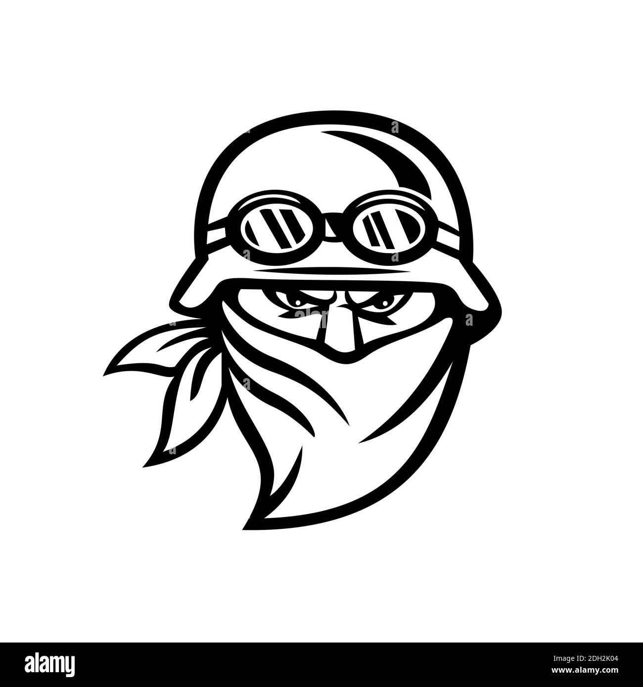 Motorcycle Club Outlaw Rider Wearing Face Mask Black and White Stock ...