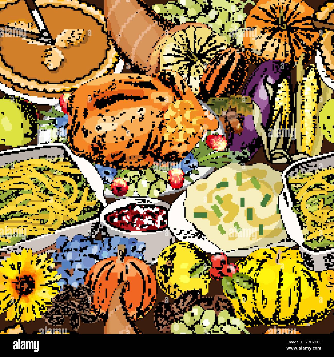 Thanksgiving autumn seamless pattern with traditional dishes and ...