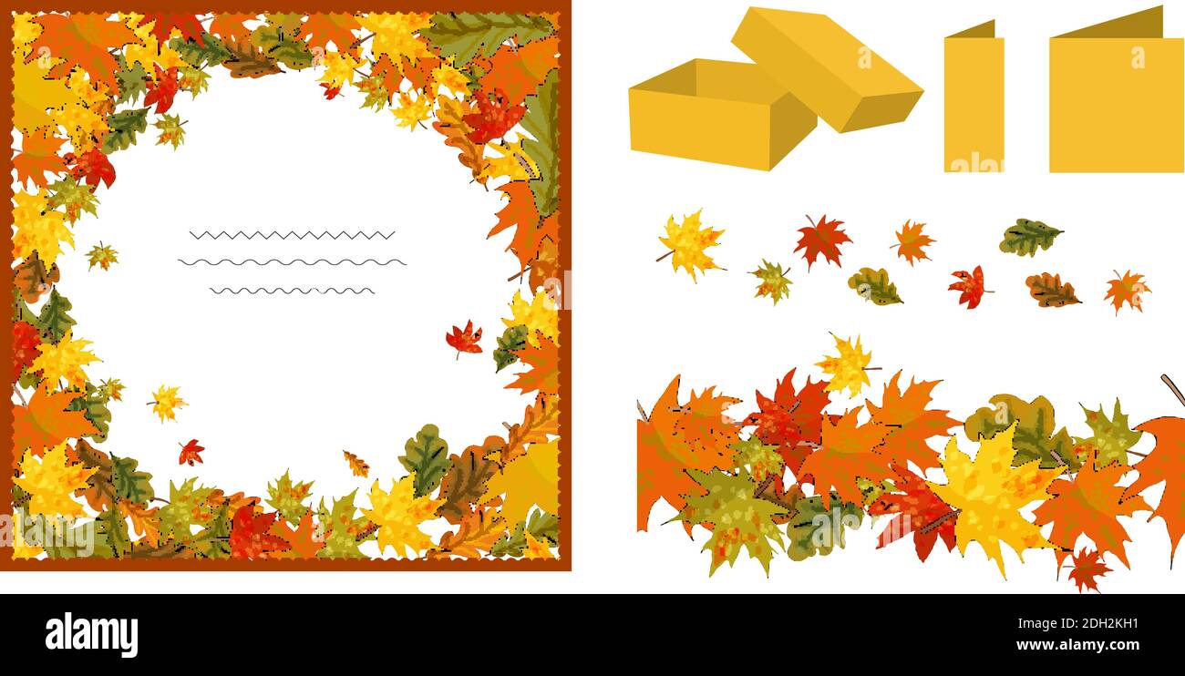 Square autumn pattern and seamless border whith leaves isolated on ...