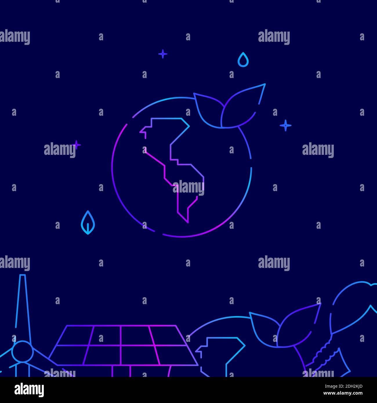 Green planet earth gradient line icon, simple illustration on a dark ...