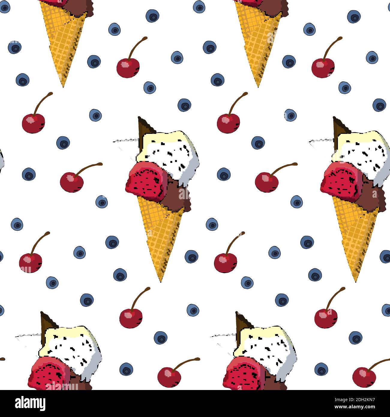 Ice cream seamless pattern. Vector illustration, hand drawn elements ...