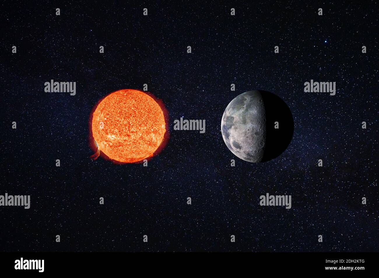 sun and moon in space against the background of the star sky. Astronomy ...