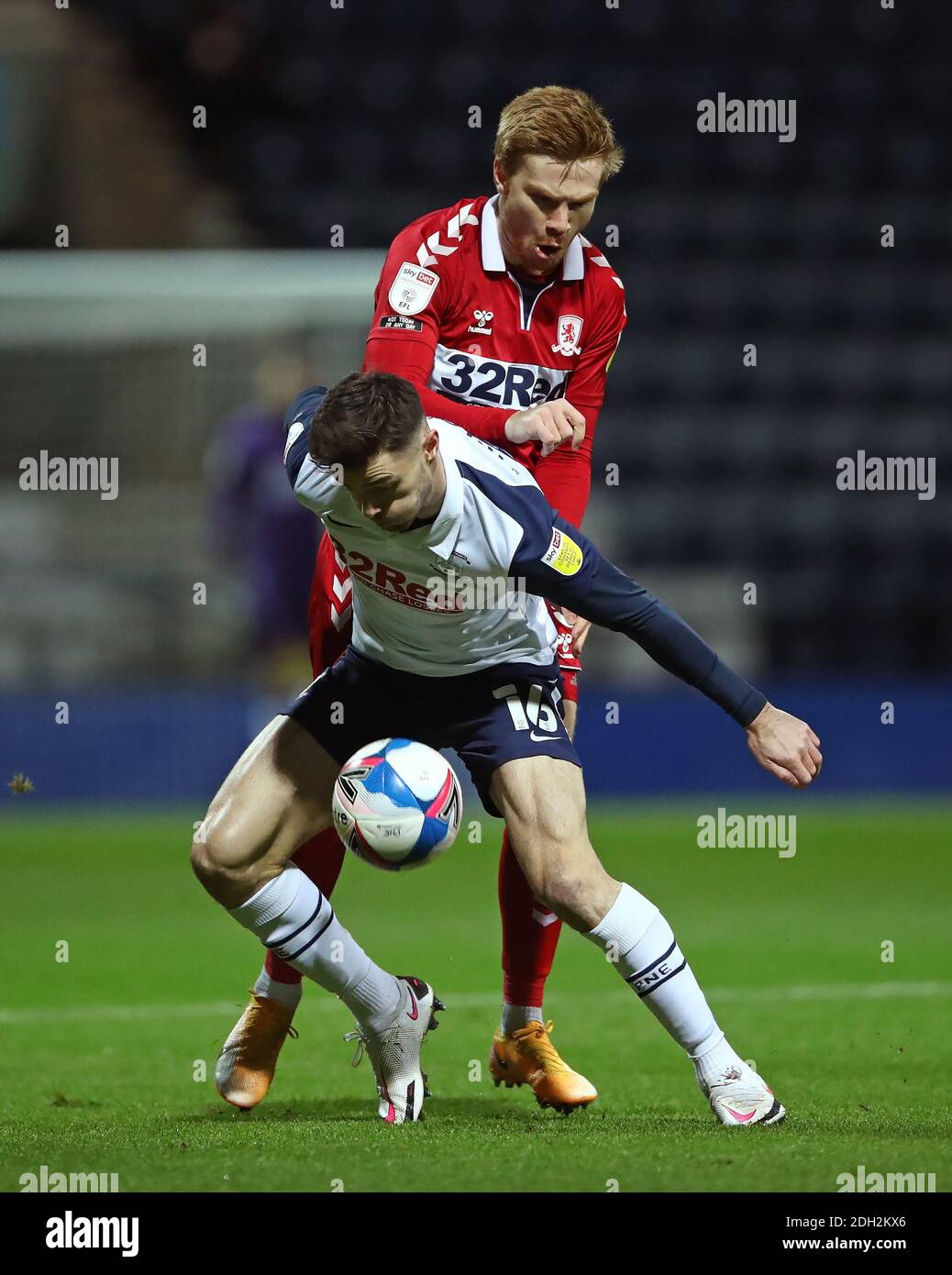 Preston North End's Andrew Hughes (left) and Middlesbrough's Duncan ...