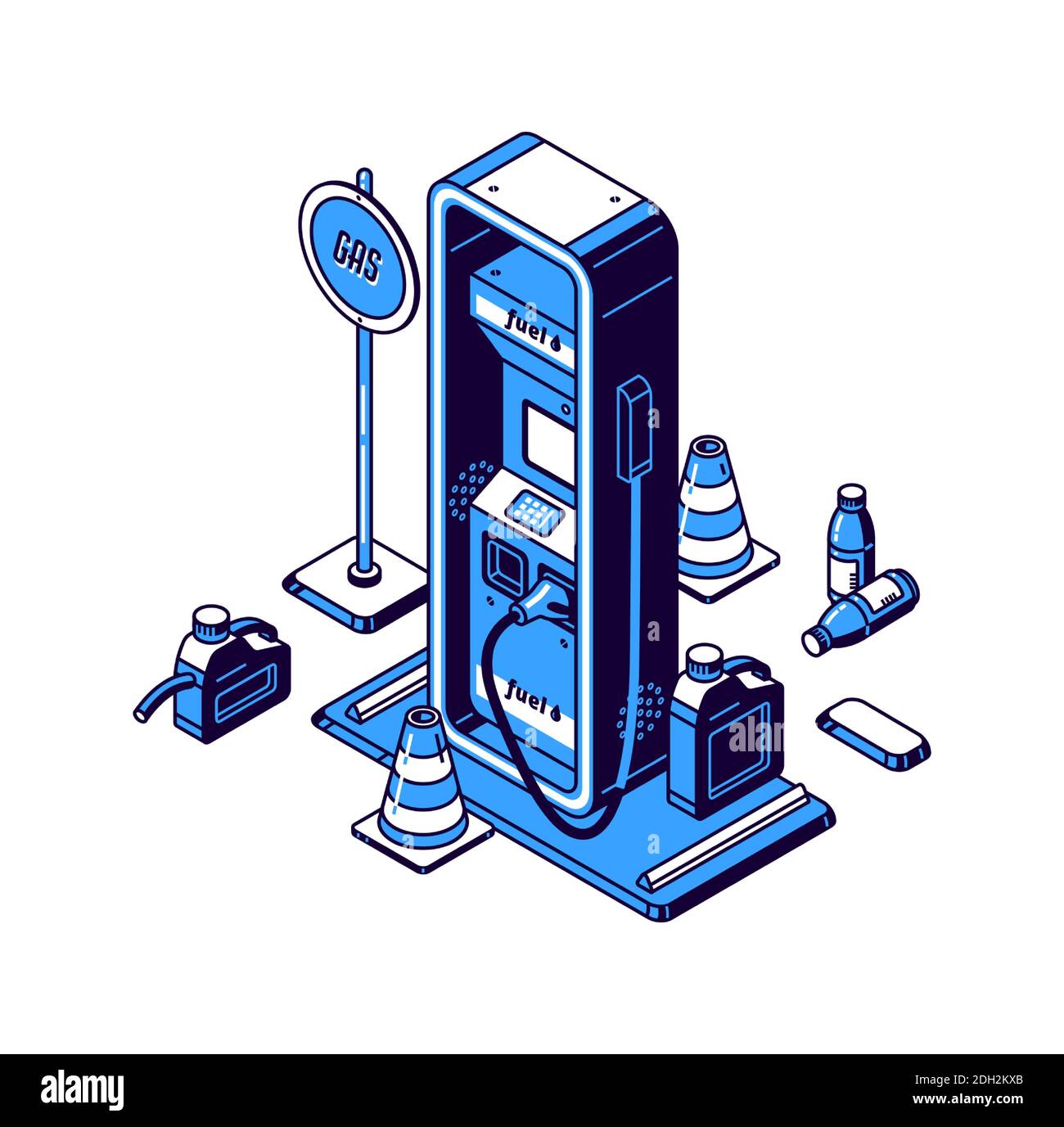 Gas station isometric icon, refueling with petrol or diesel symbol ...