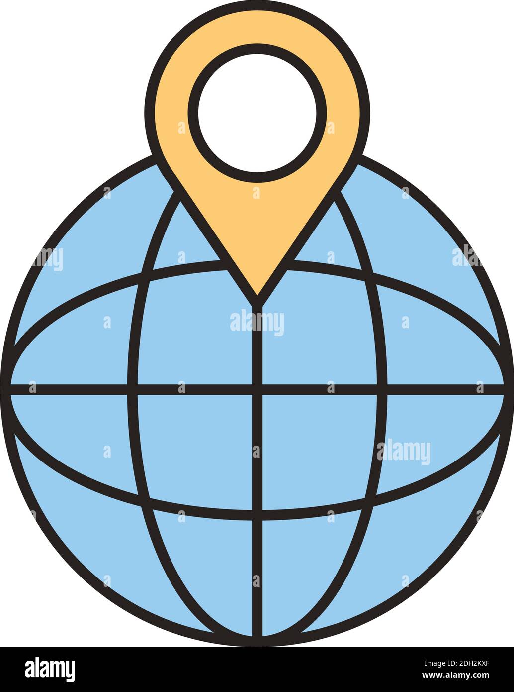 sphere browser with pin location line and fill style icon vector ...