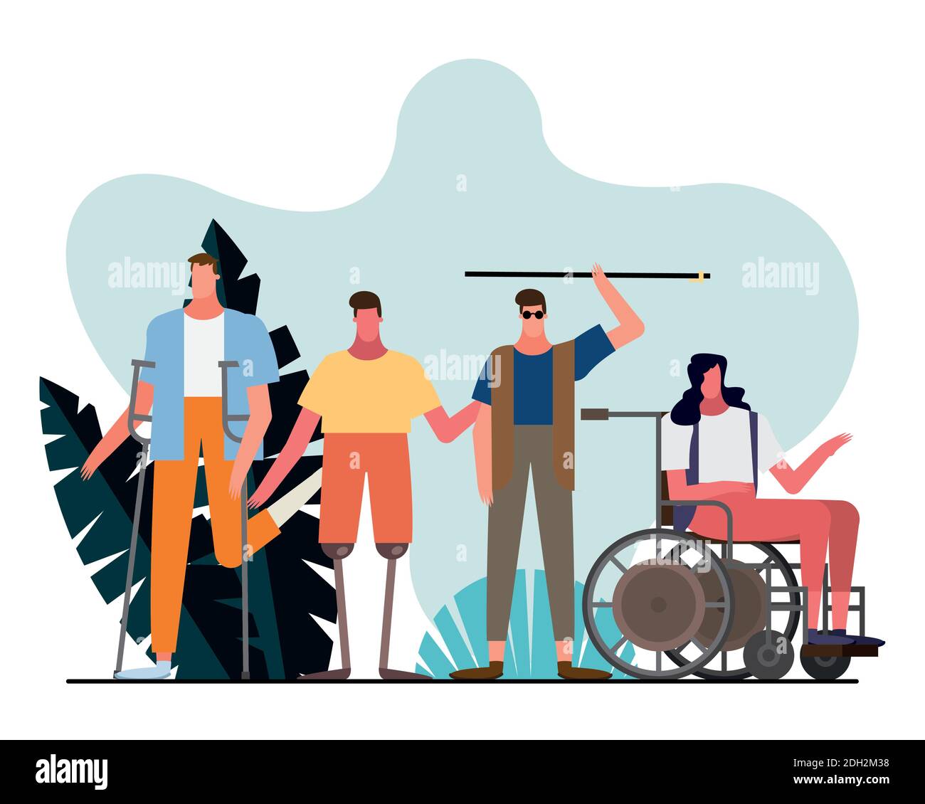 group of people with handicaps characters in the field vector ...