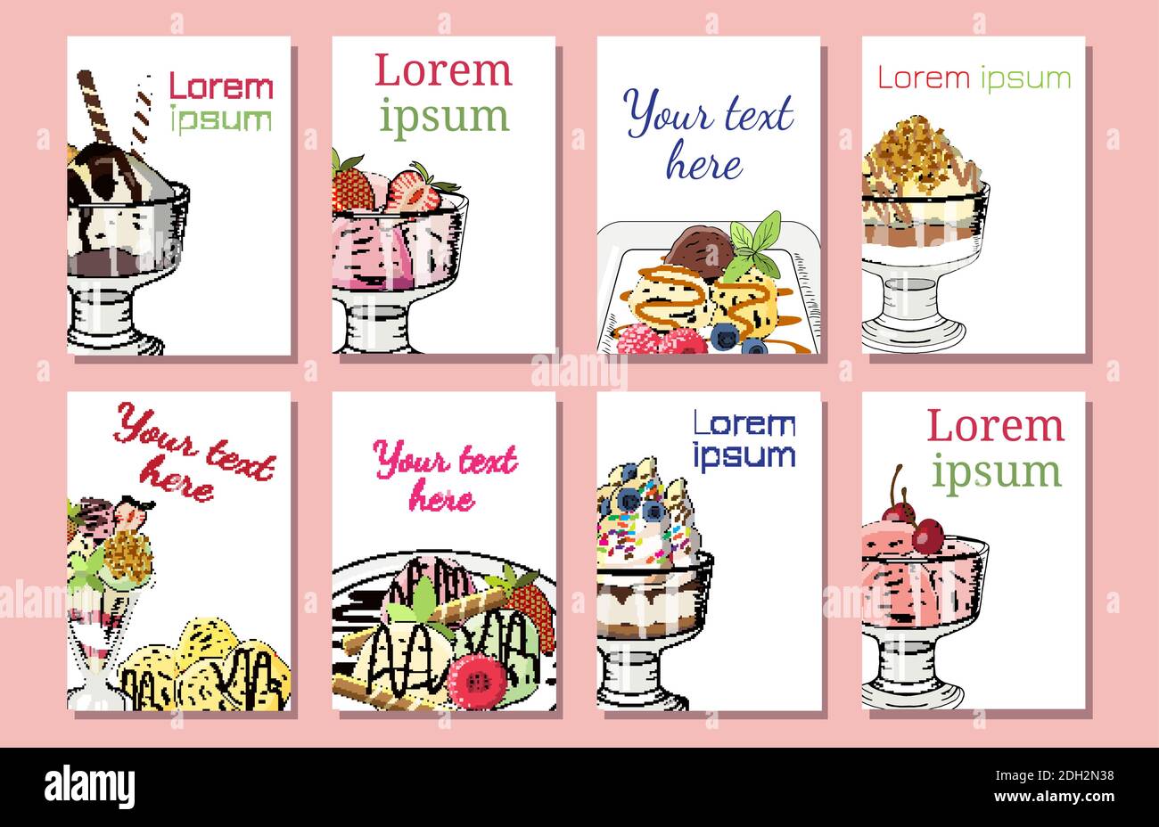 Set of ice cream templates. Hand Drawn. Cards for birthday, anniversary ...