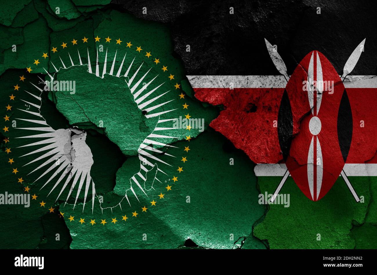 Flags of African Union and Kenya painted on cracked wall Stock Photo ...