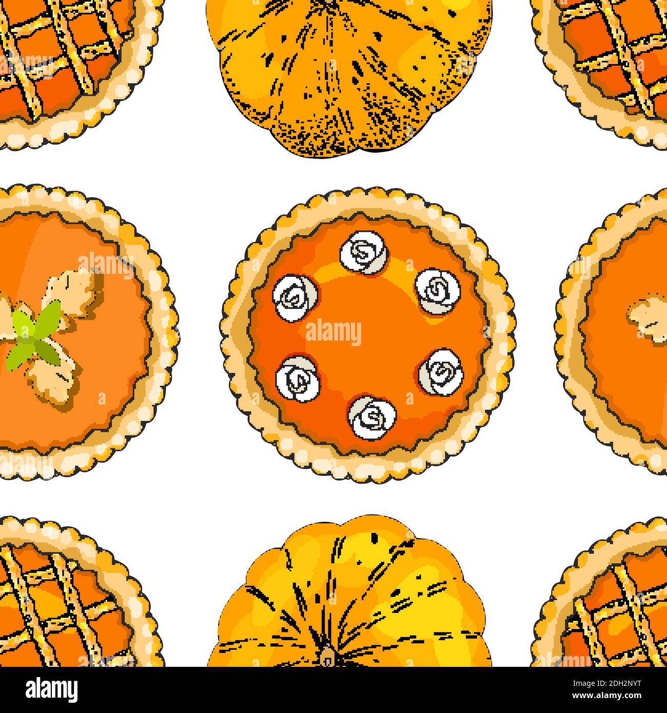 Seamless pattern with pumpkin pies and pumpkins. The theme of autumn ...