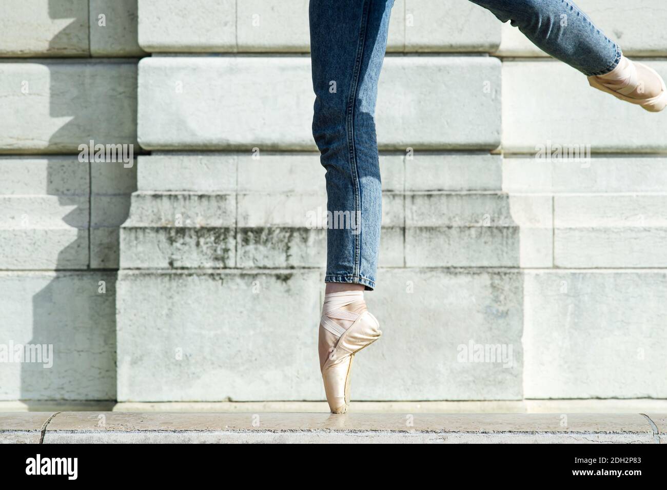 A beautiful shot of ballet dancer's feet dancing on the floor Stock ...