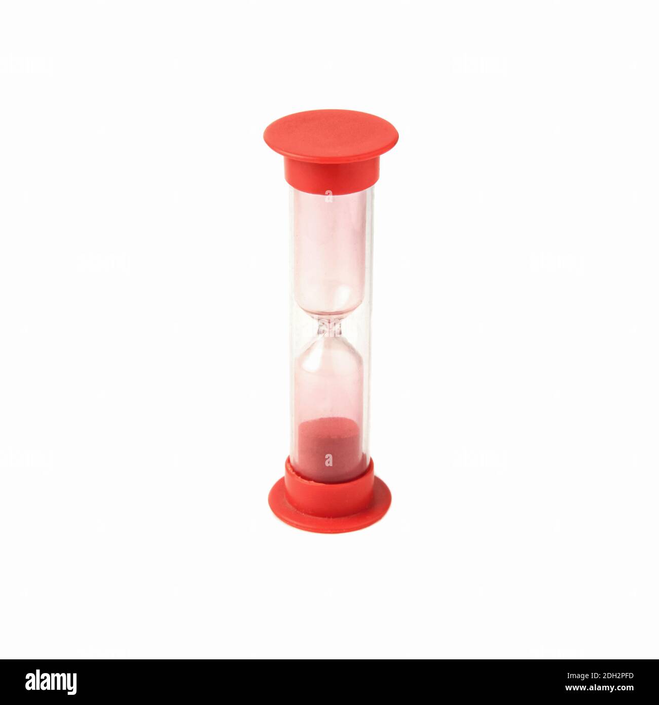 Red plastic hourglass isolated on white background. Concept of time ...