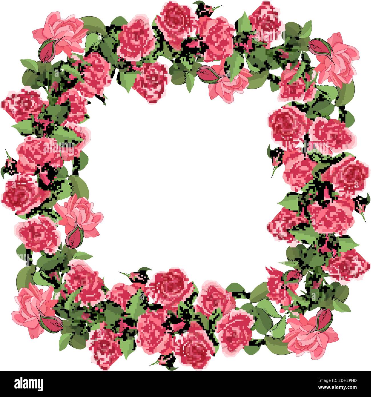Template with roses and leaves isolated on white background Stock ...