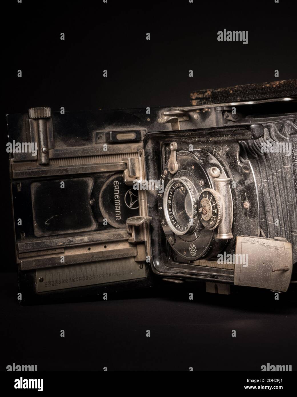 Vintage camera with roll-film close up, camera body and lens, photo ...