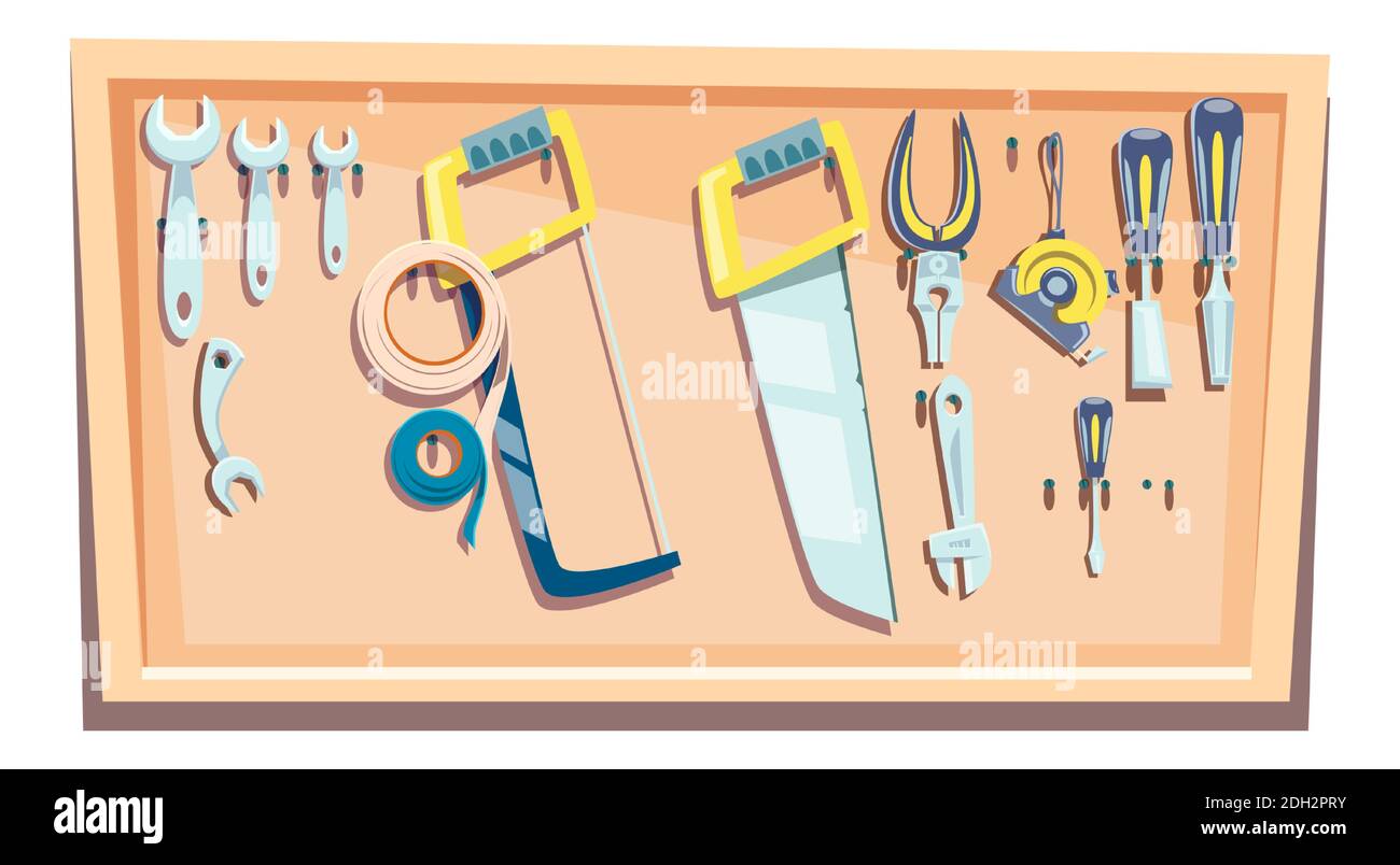 Set of tools for a carpenter, a stand with a set for woodworking fixed ...