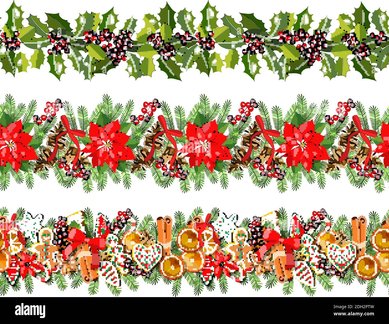 Set of vector seamless patterns with traditional Christmas and New Year ...
