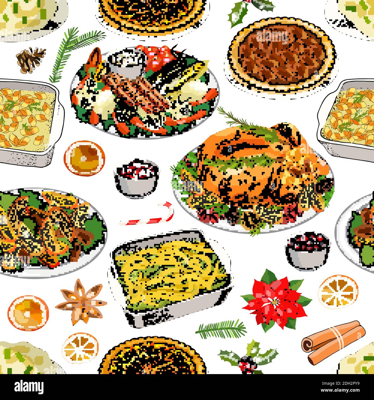 Traditional Christmas and New Year seamless pattern with holiday food ...