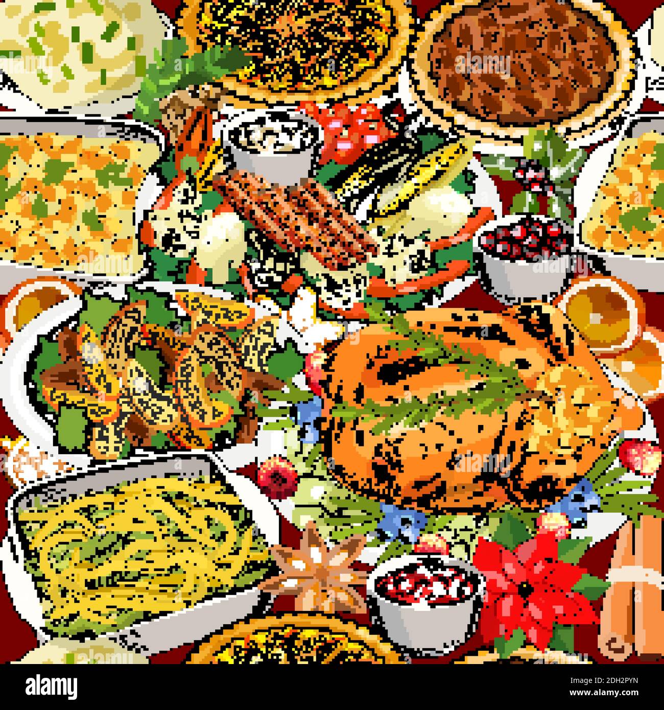 Traditional Christmas and New Year seamless pattern with holiday food ...