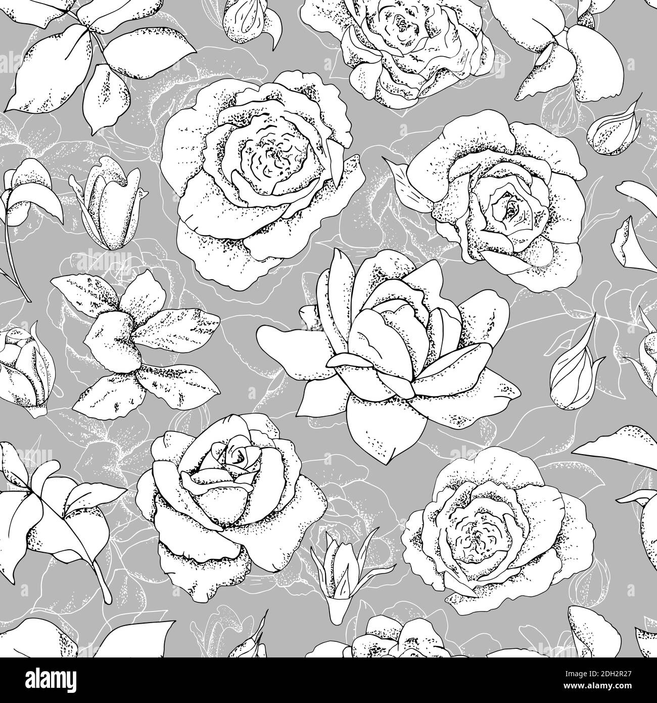 Seamless black and white Rose Pattern. Excellent for fabric, wallpaper ...