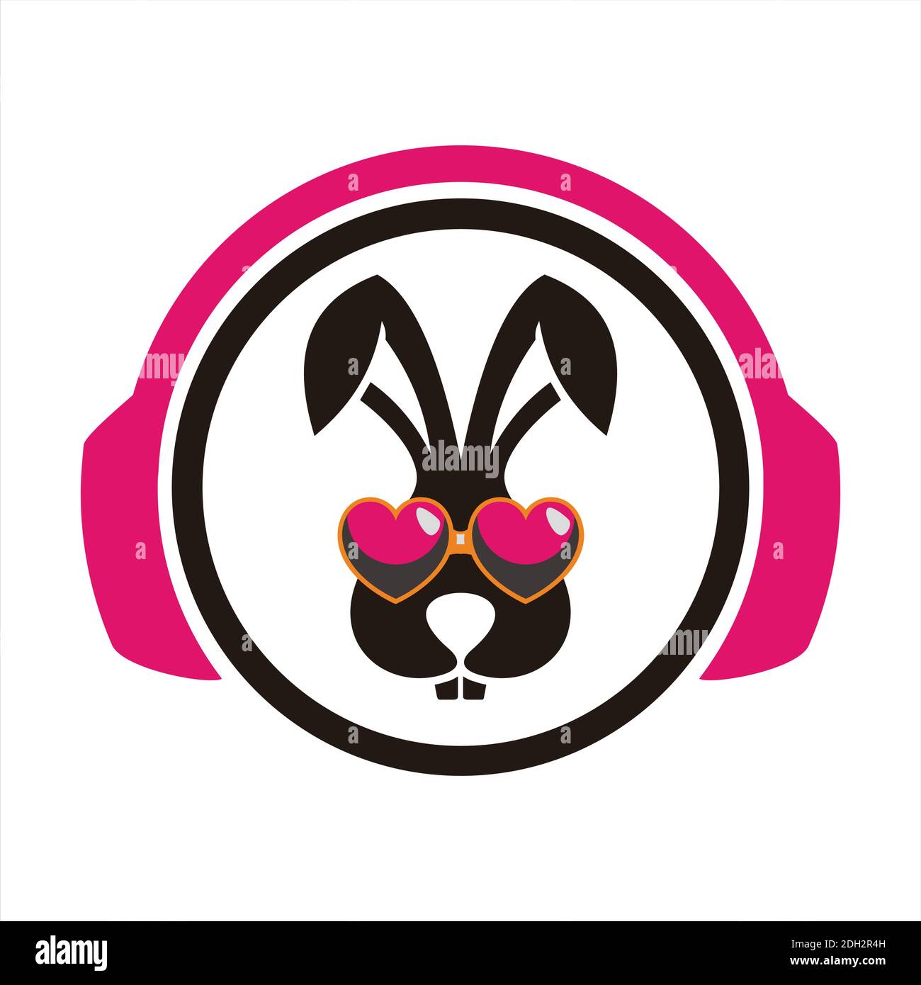 rabbit headphone listen music vector icon logo vector flat concept ...