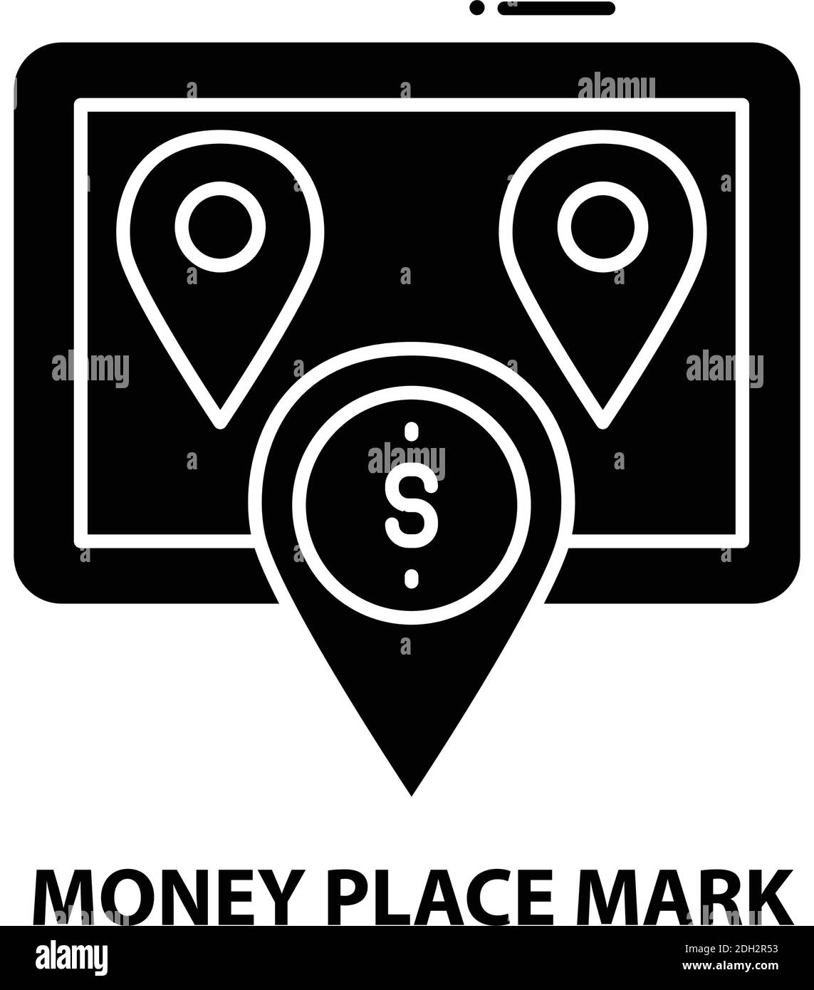 money place mark icon, black vector sign with editable strokes, concept ...