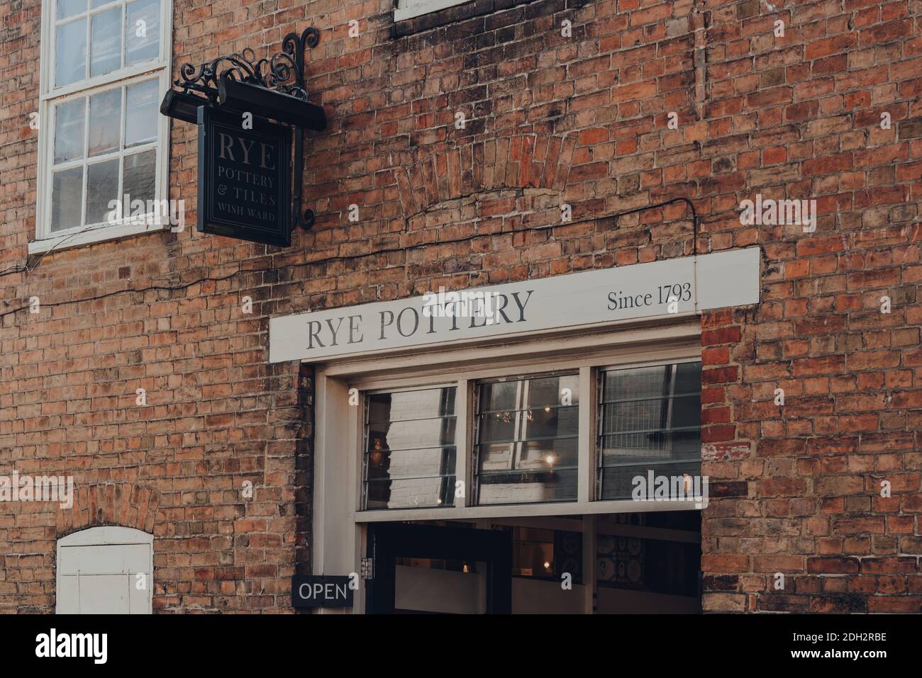 Rye, UK - October 10, 2020: Sign by the entrance of 18th century Rye ...