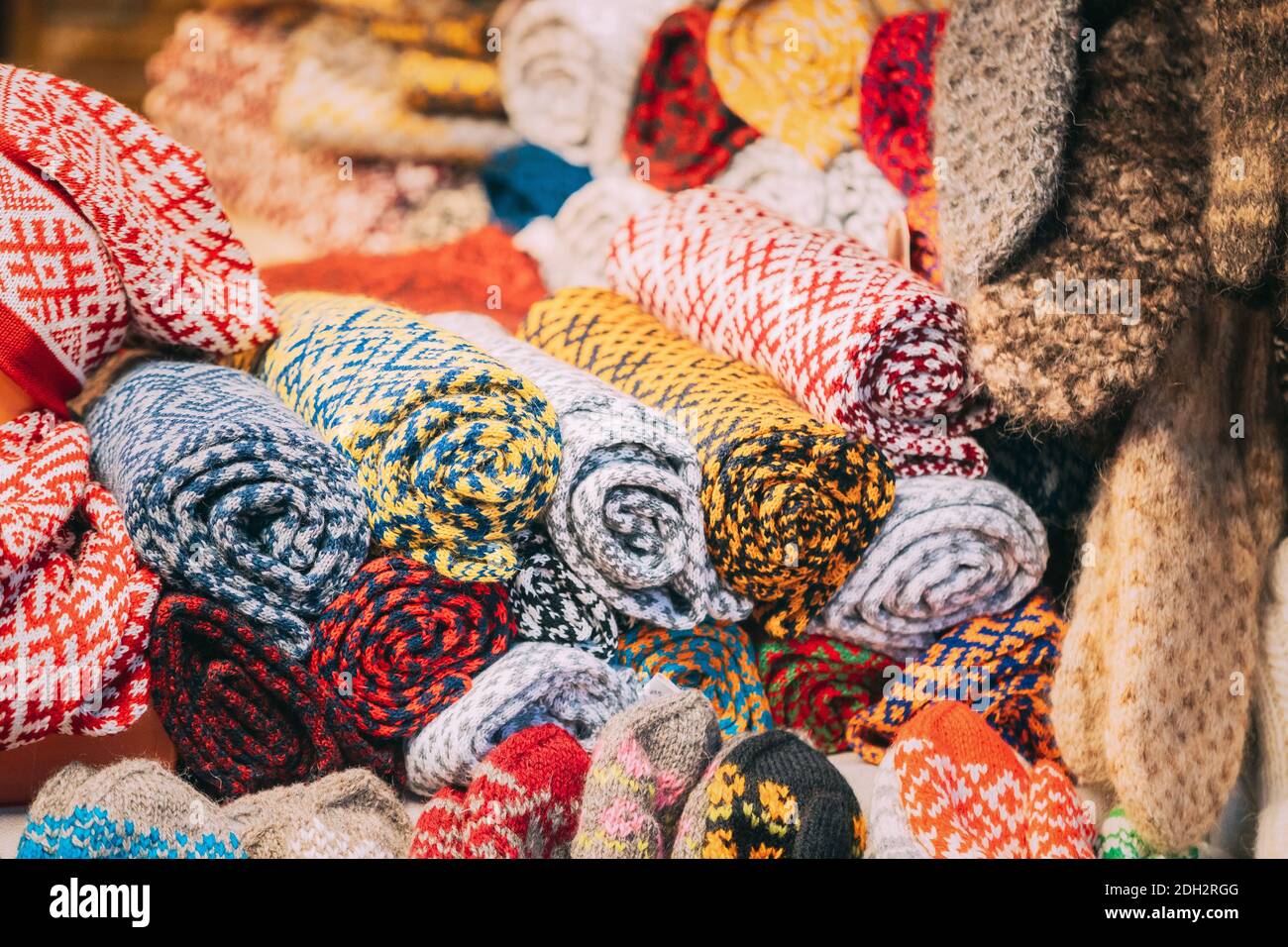 Various Colorful Knitted Traditional European Warm Clothes - Scarfs At ...