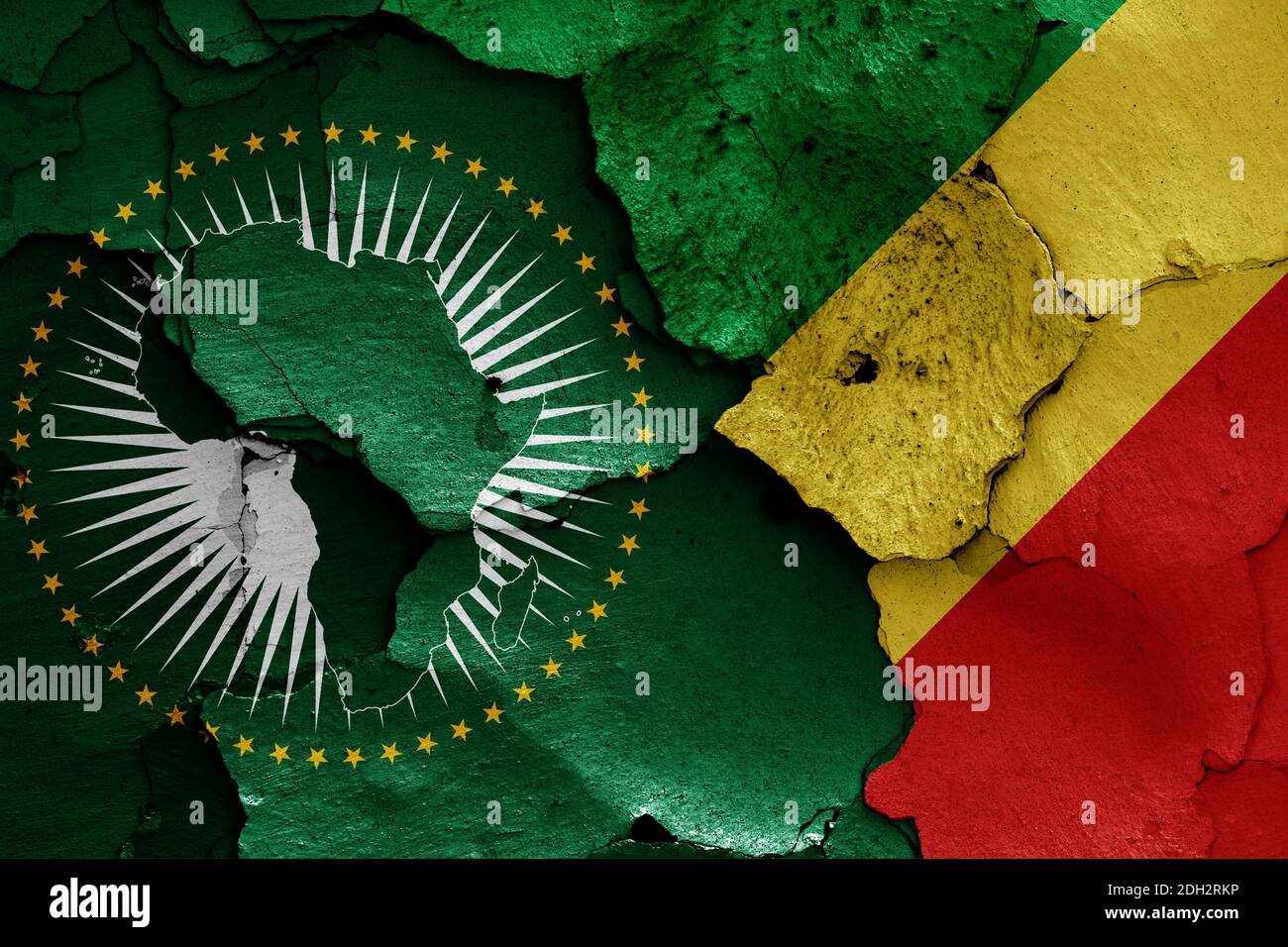 Flags of African Union and Congo painted on cracked wall Stock Photo ...
