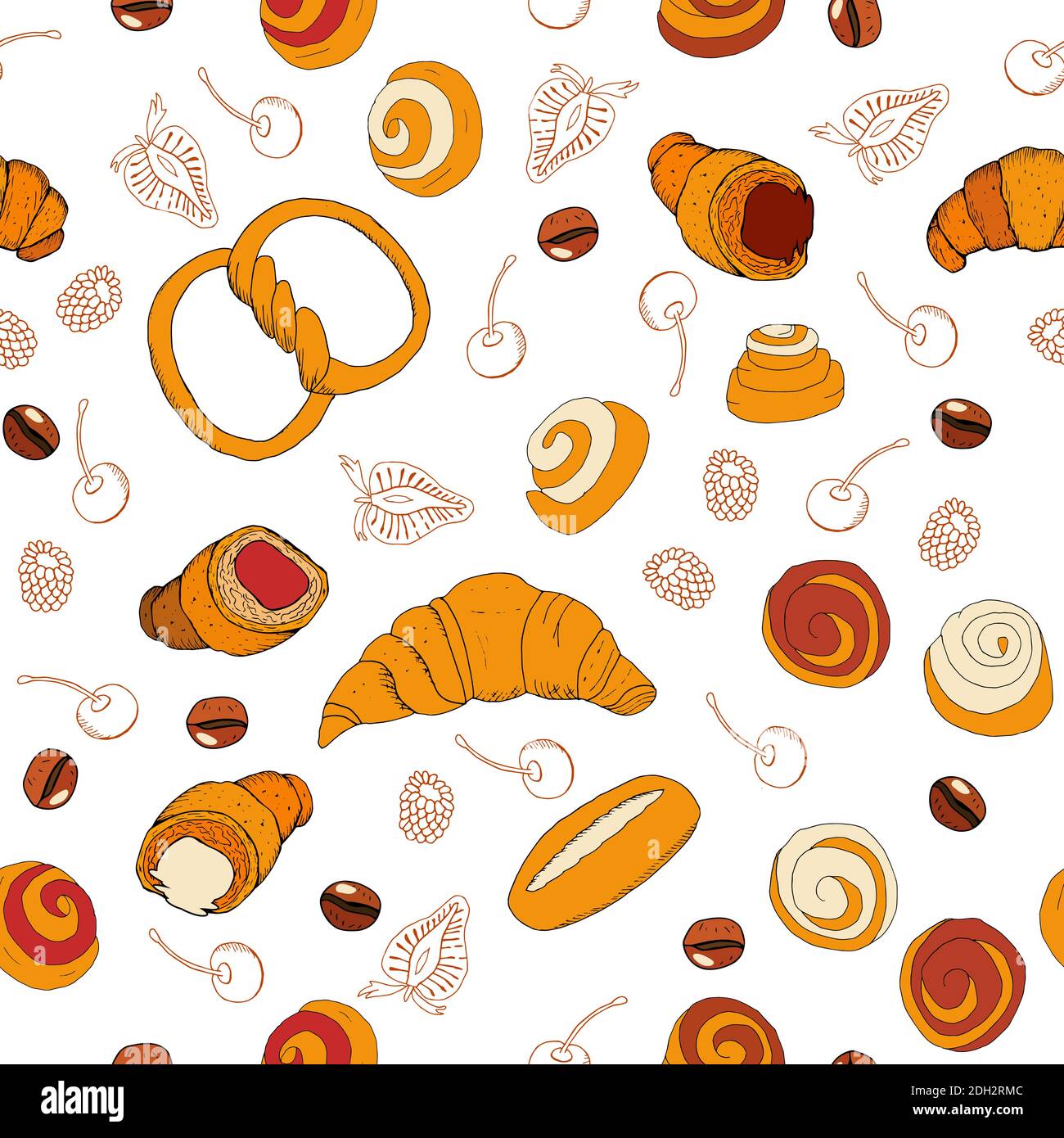 Vector seamless pattern with different kinds of bakery. Isolate objects ...