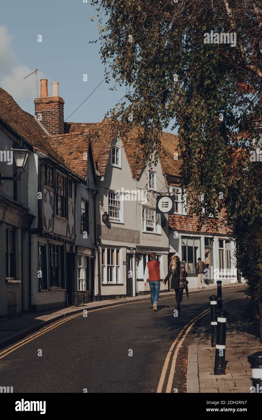 Rye, UK - October 10, 2020: Row of pubs and restaurants on a street in ...
