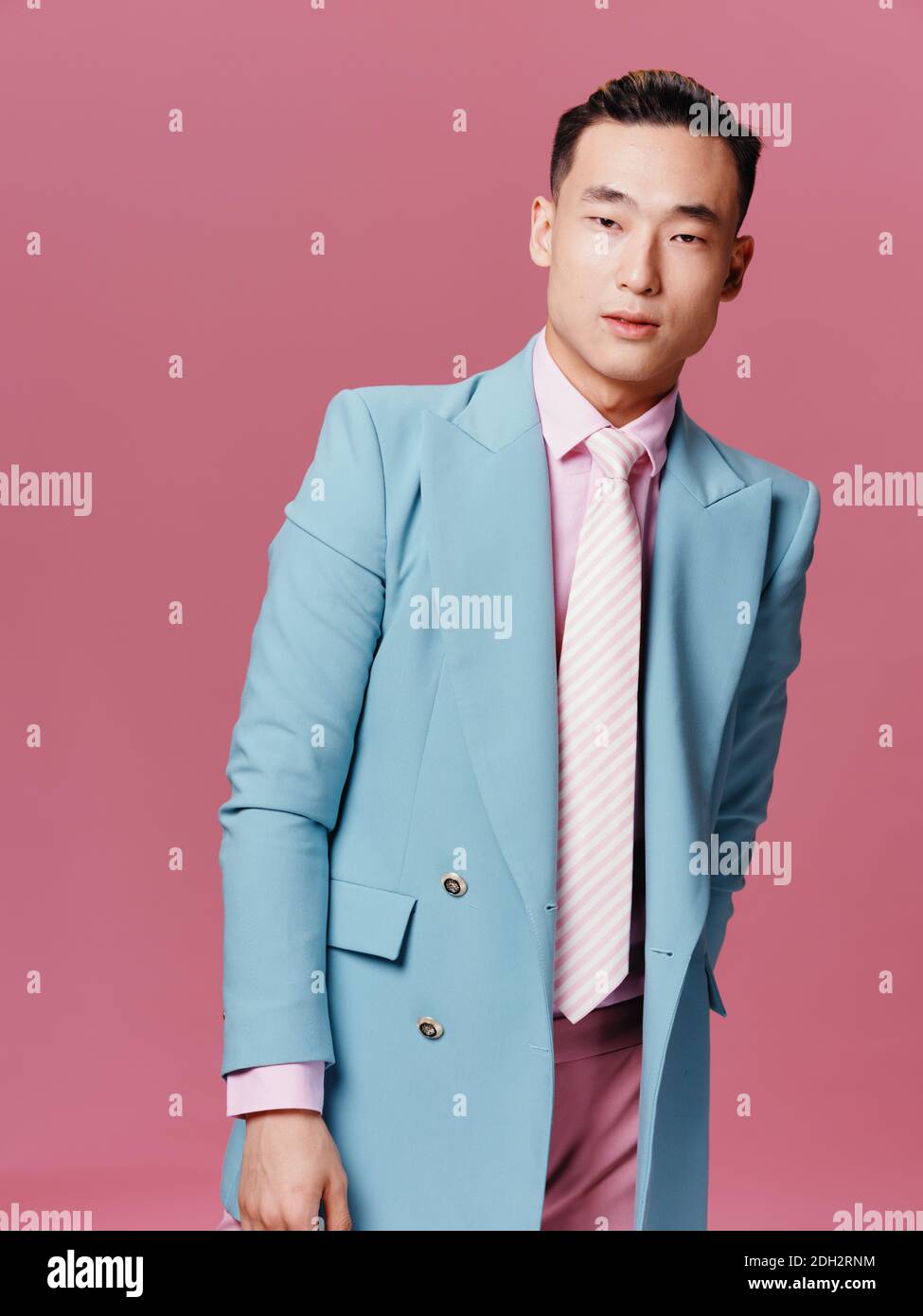 male asian appearance suit self confidence cropped view isolated ...