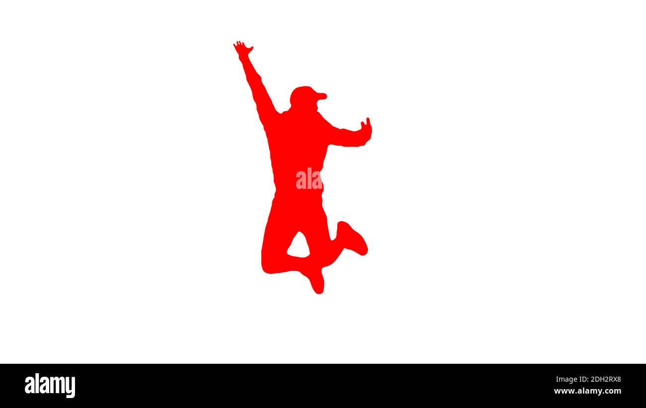 A man in a jump in a red color outline,is isolated on a white ...
