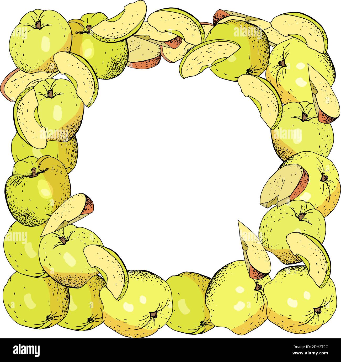 Rectangle colored frame composed of delicious apples fruit. Vector card ...