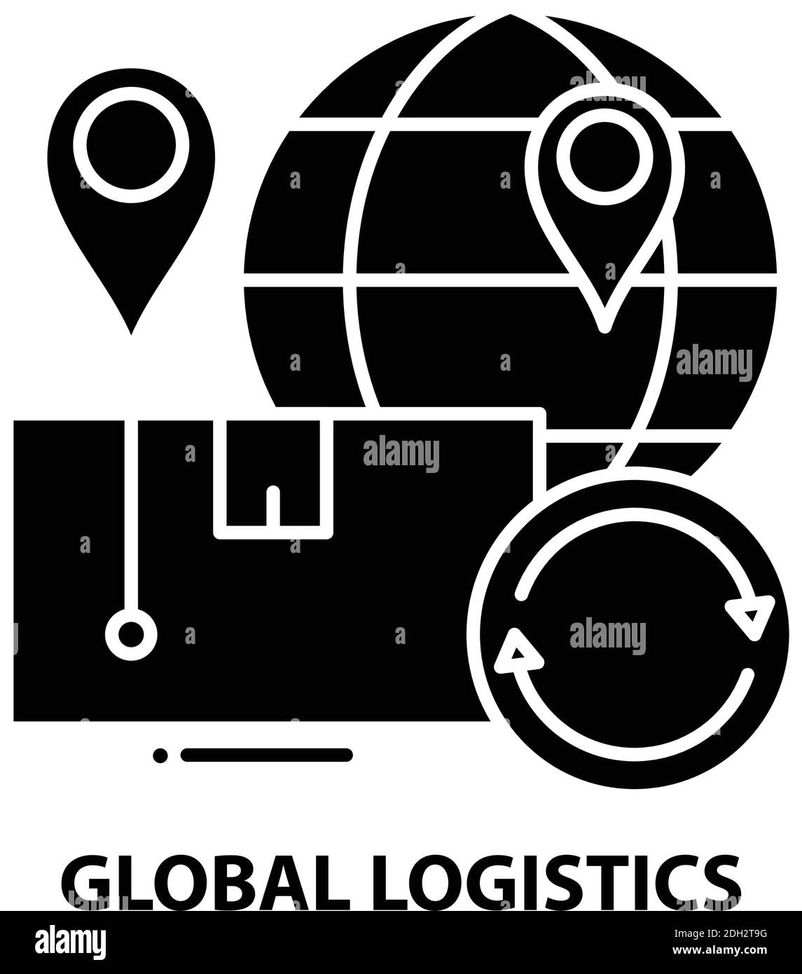 global logistics icon, black vector sign with editable strokes, concept ...