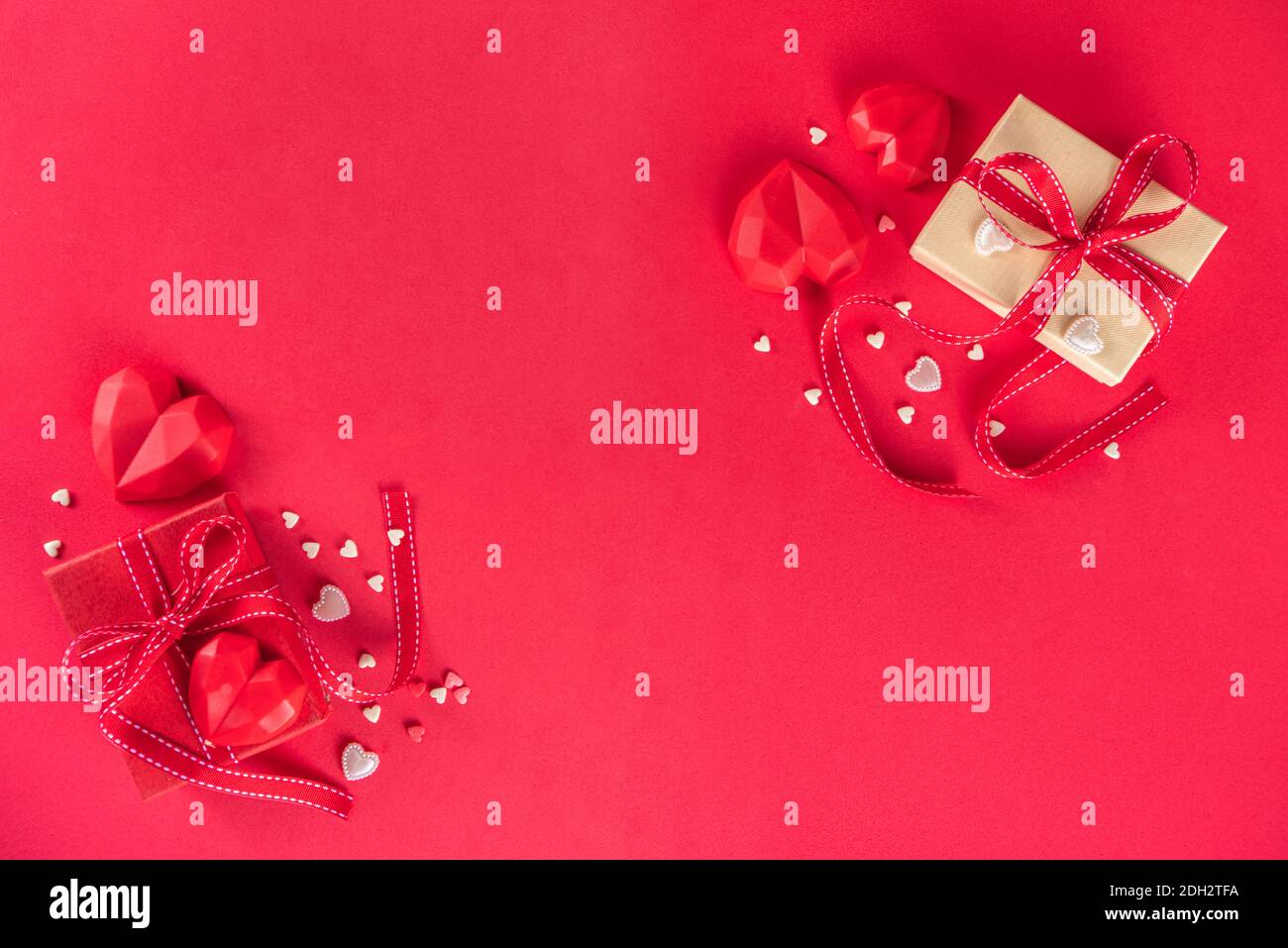 Valentine greeting card background, with gift box festive ribbons ...