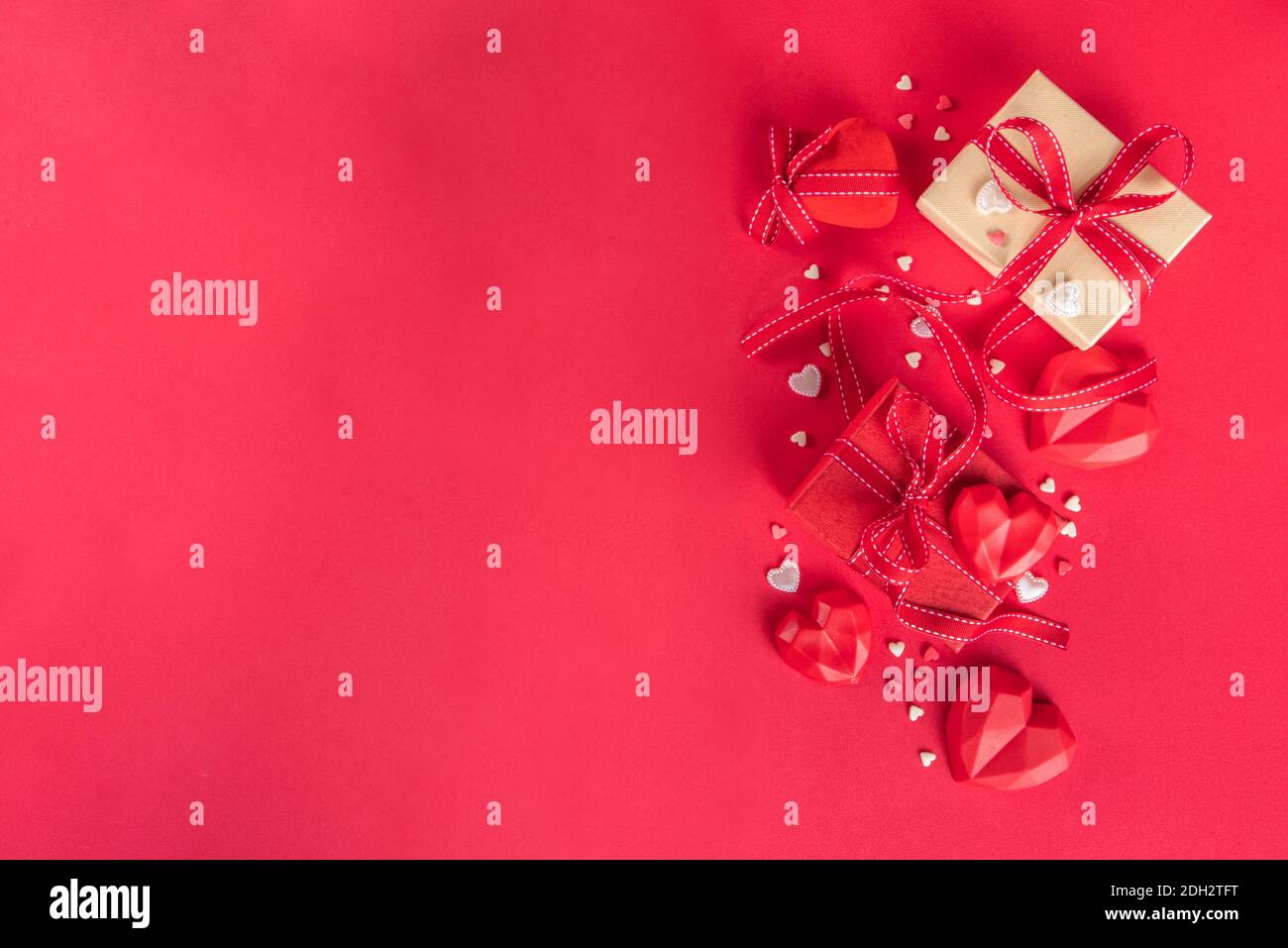 Valentine greeting card background, with gift box festive ribbons ...