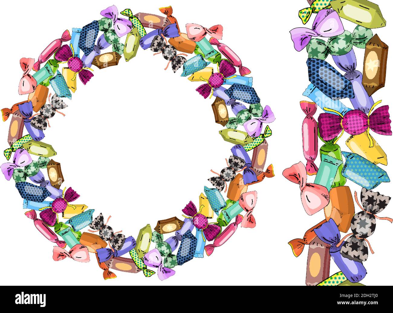 Sweets template and endless border. Colorful candy vector pattern ...