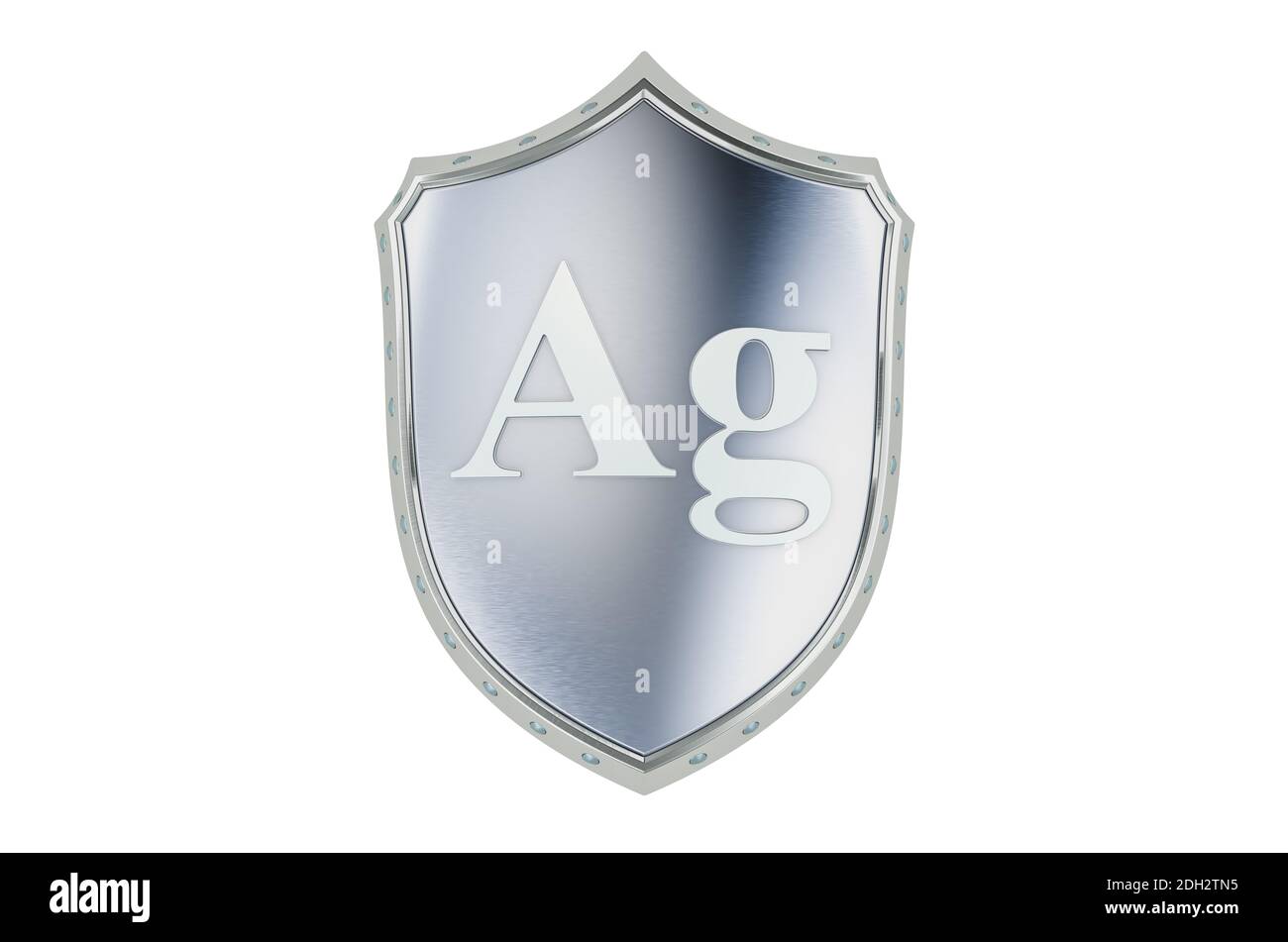 Shield from silver, Ag inscription. 3D rendering isolated on white ...