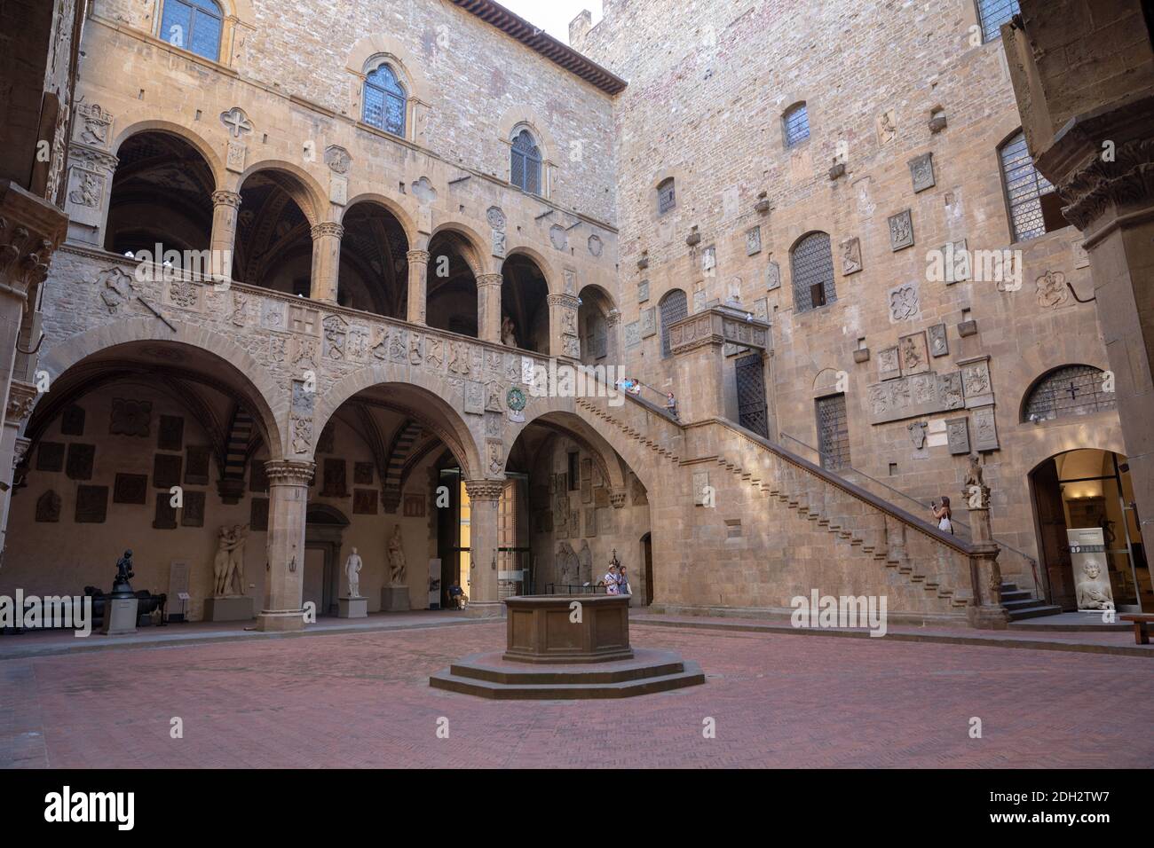 Florence, Italy - June 24, 2018: Panoramic view of interior in Bargello ...