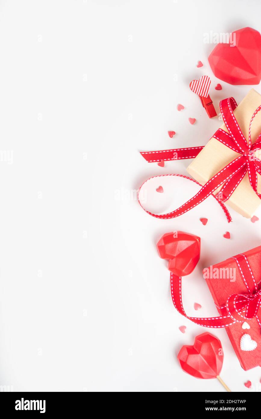 Valentine greeting card background, with gift box festive ribbons ...