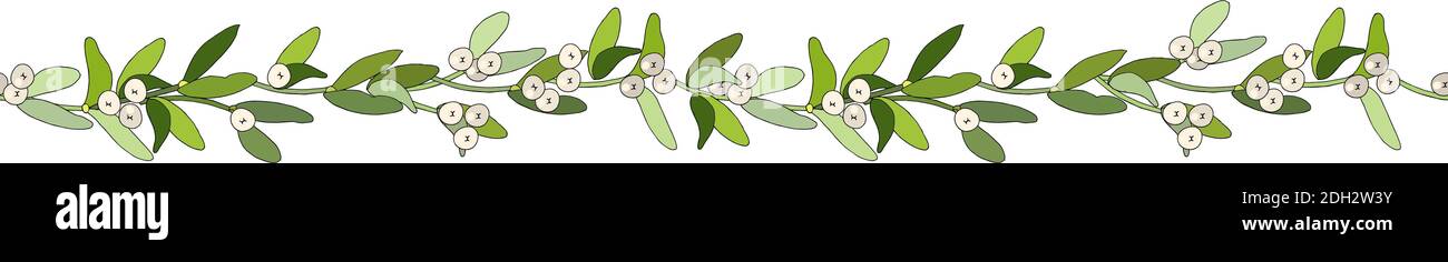 Hand drawn border with mistletoe. Vector round frame for Christmas ...