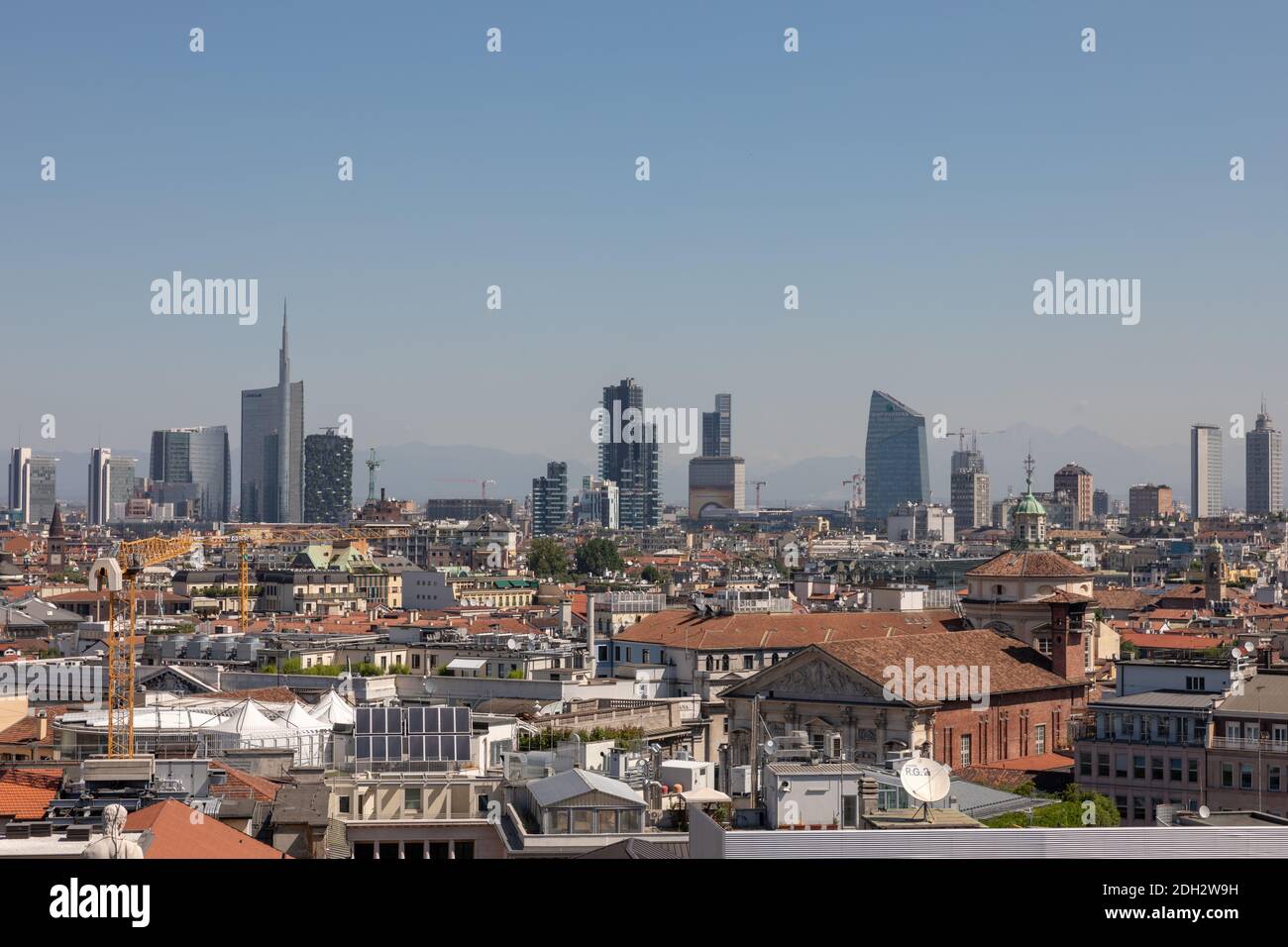 Milan, Italy - June 27, 2018: Panoramic view of Milan city with modern ...