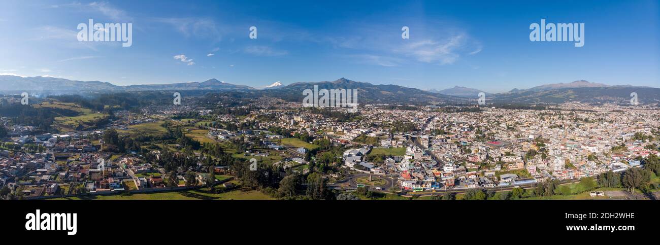 Aerial panorama of Sangolqui in the Inter-Andean valley near Quito ...
