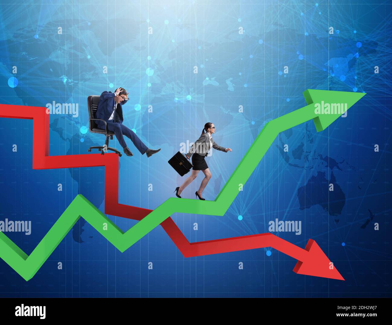 Growth and decline concept with businessmen Stock Photo - Alamy