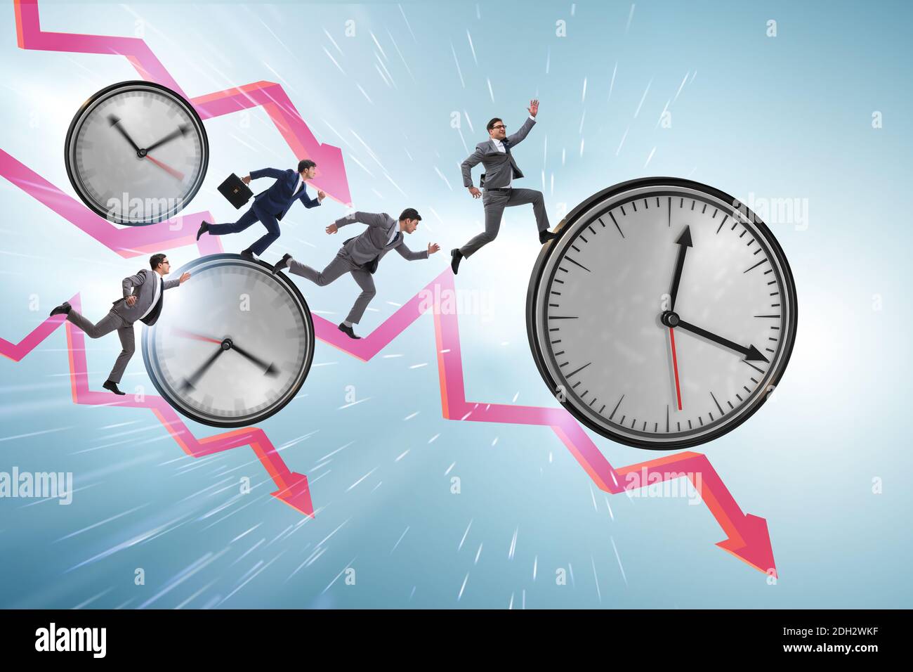 The concept of recession and decline with time clocks Stock Photo - Alamy