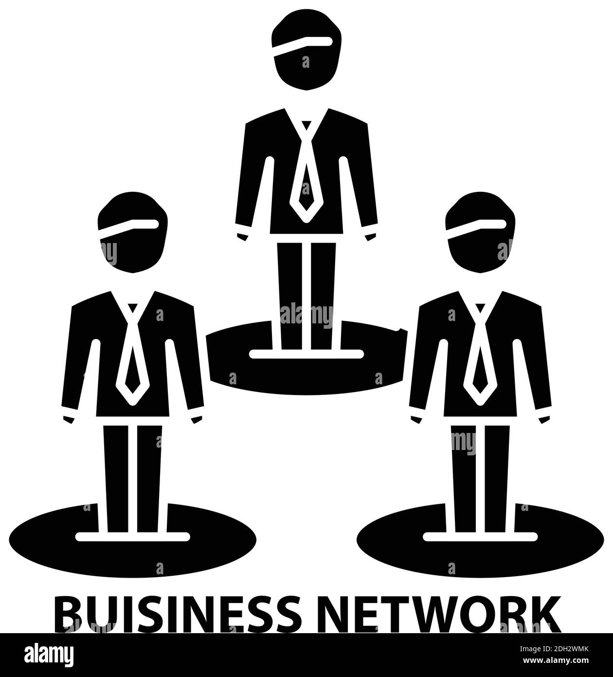 buisiness network icon, black vector sign with editable strokes ...