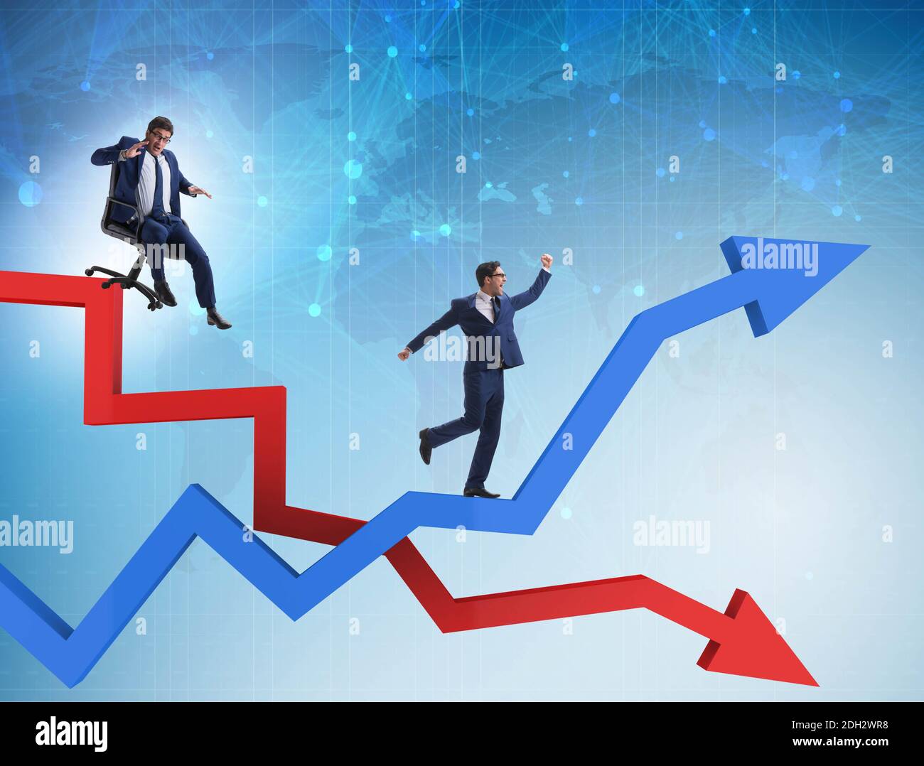Growth and decline concept with businessmen Stock Photo - Alamy