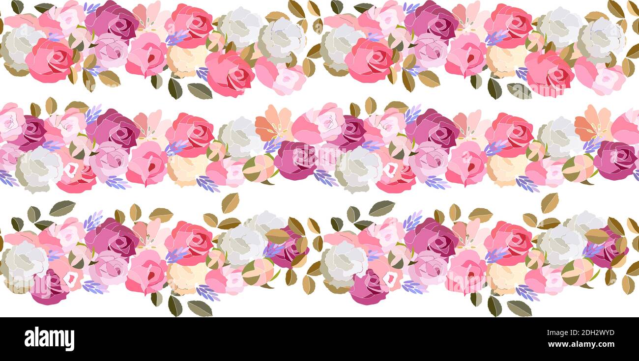 Vintage horizontal seamless pattern with rose buds. Vector hand drawn ...