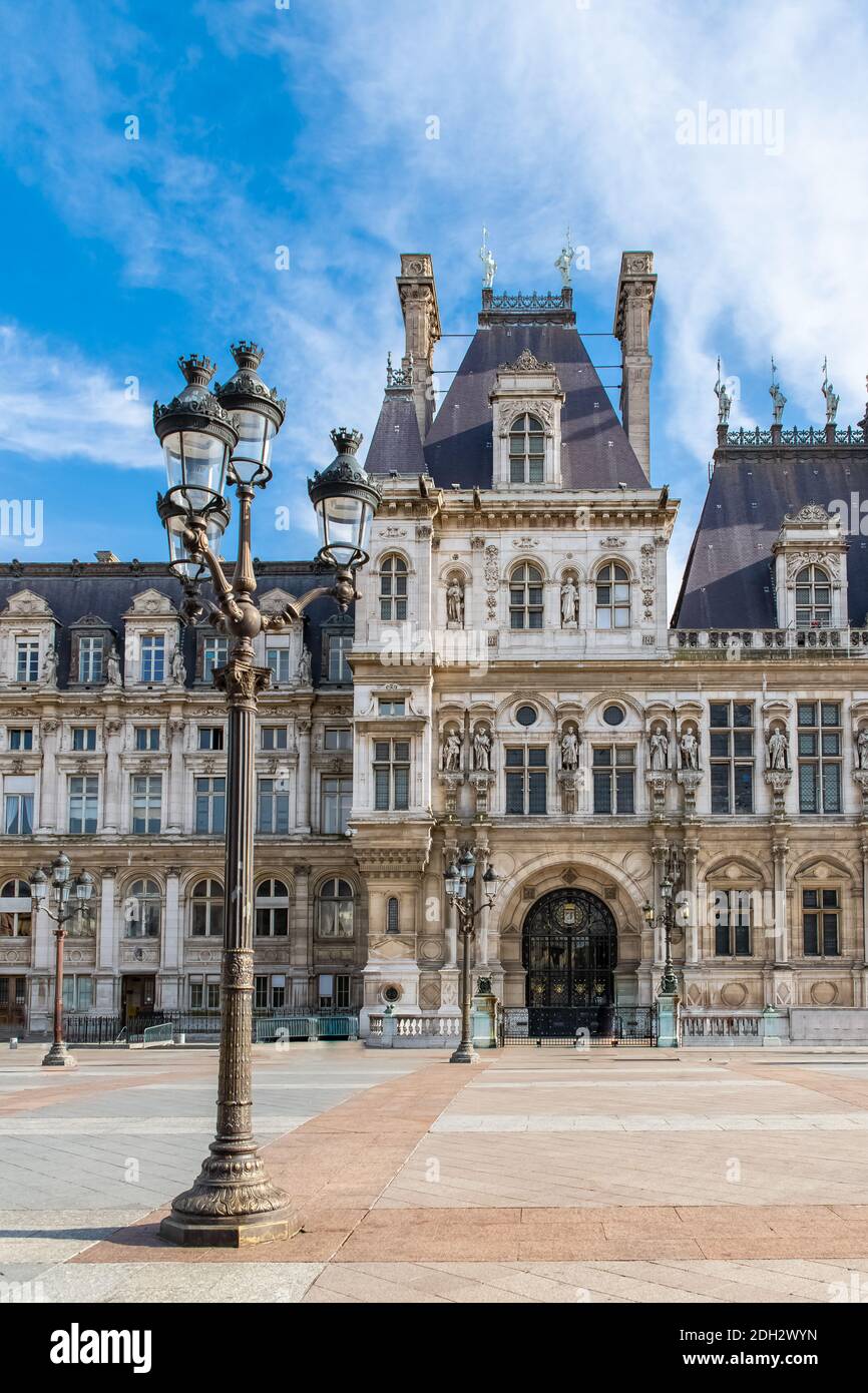 Paris, the facade of the Hotel de Ville, city hall of the French ...
